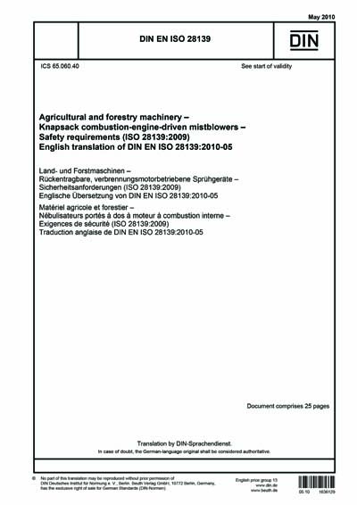 DIN EN ISO 28139:2010 - Agricultural and forestry machinery - Knapsack ...
