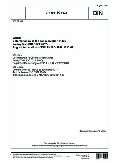 DIN EN ISO 5529:2010 - Wheat - Determination of the sedimentation index ...