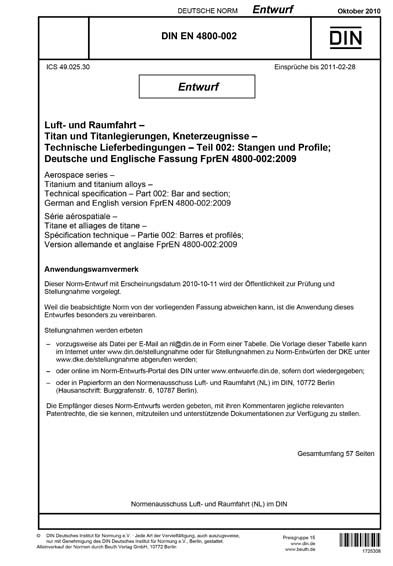 DIN EN 4800-002:2010 - Aerospace series - Titanium and titanium alloys ...