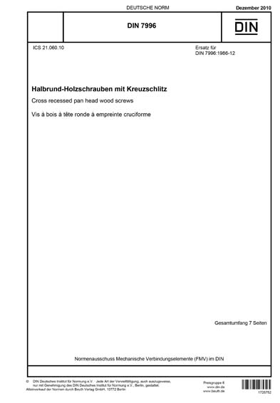 DIN 7996:2010 DE - Halbrund-Holzschrauben mit Kreuzschlitz (Foreign ...