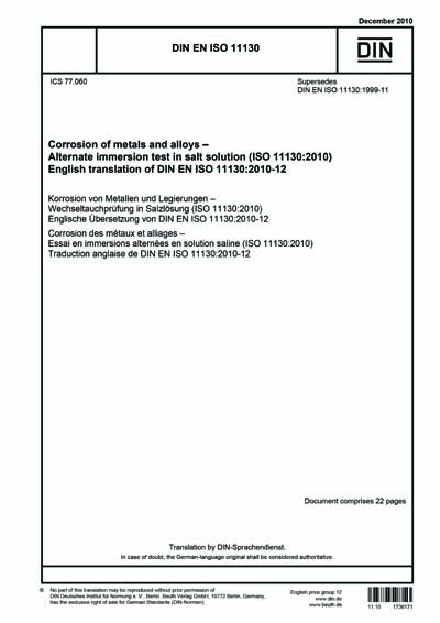 DIN EN ISO 11130:2010 - Corrosion of metals and alloys - Alternate ...