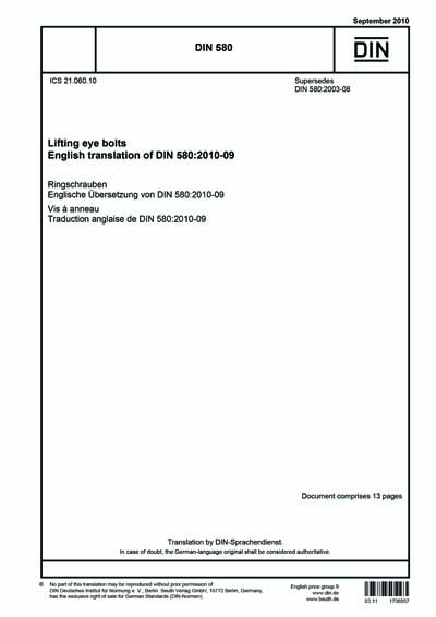 DIN 580:2010 - Lifting eye bolts (Foreign Standard)