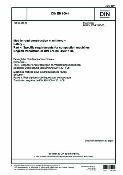 DIN EN 500-4:2011 - Mobile road construction machinery - Safety - Part ...