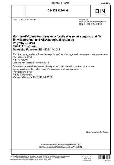 DIN EN 12201-4:2012 DE - Kunststoff-Rohrleitungssysteme für die ...