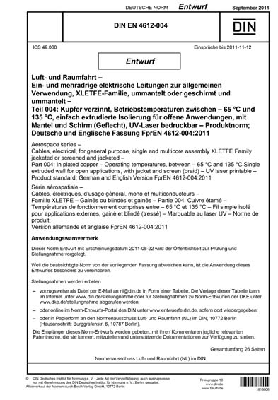 DIN EN 4612-004:2011 - Aerospace series - Cables, electrical, for ...