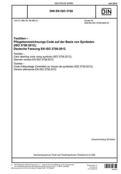 DIN EN ISO 3758:2012 DE - Textilien - Pflegekennzeichnungs-Code auf der ...