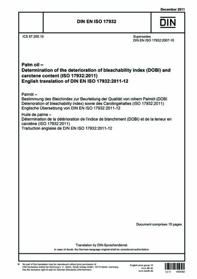 DIN EN ISO 17932:2011 - Palm oil - Determination of the deterioration ...