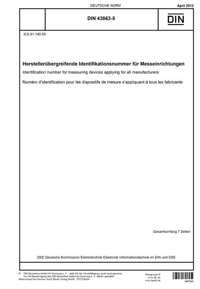DIN 43863-5:2012 DE - Herstellerübergreifende Identifikationsnummer für ...