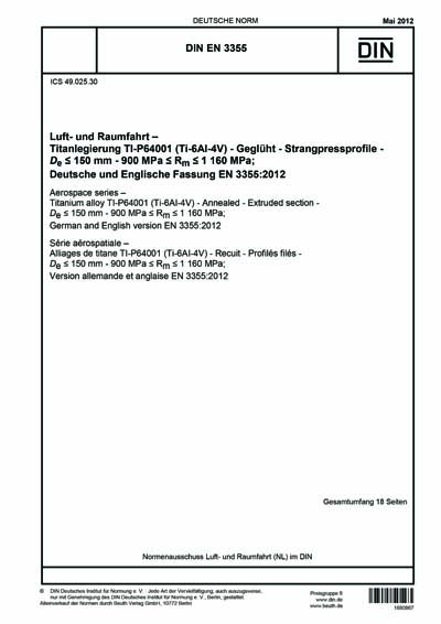 DIN EN 3355:2012 - Aerospace series - Titanium alloy TI-P64001 (Ti-6AI ...