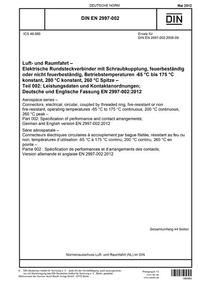 DIN EN 2997-002:2012 - Aerospace series - Connectors, electrical ...
