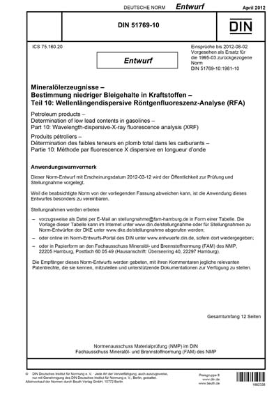 DIN 51769-10:2012 DE - Mineralölerzeugnisse - Bestimmung niedriger ...