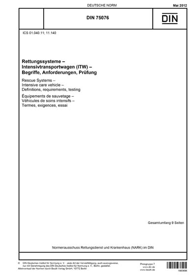 DIN 75076:2012 DE - Rettungssysteme - Intensivtransportwagen (ITW ...