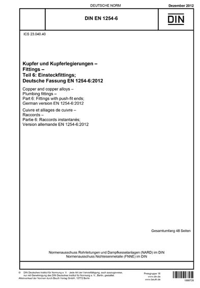 DIN EN 1254-6:2012 DE - Kupfer und Kupferlegierungen - Fittings - Teil ...