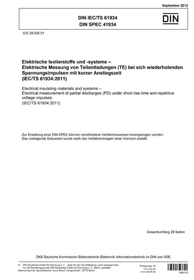 DIN IEC/TS 61934*DIN SPEC 41934:2012 DE - Elektrische Isolierstoffe und ...