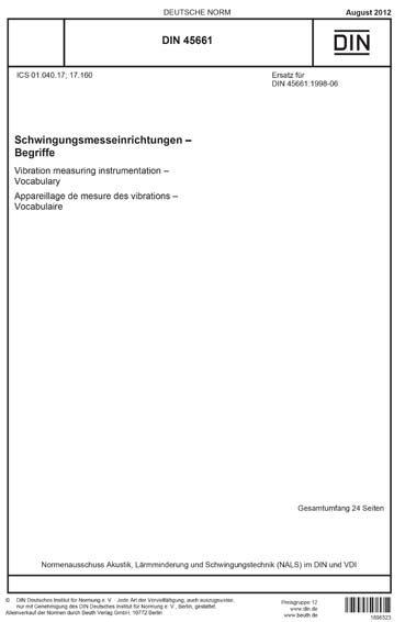 DIN 45661:2012 DE - Schwingungsmesseinrichtungen - Begriffe (Foreign ...