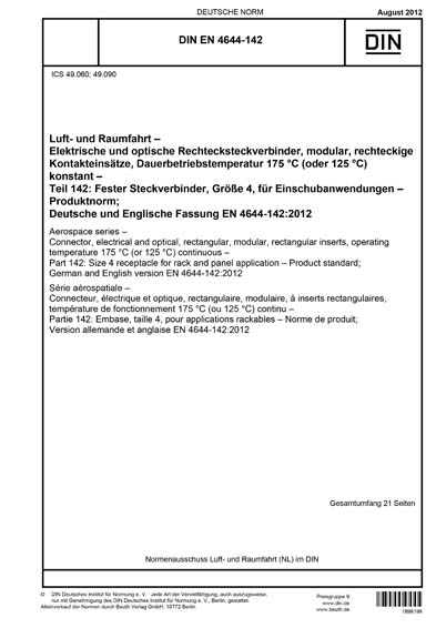 DIN EN 4644-142:2012 - Aerospace series - Connector, electrical and ...