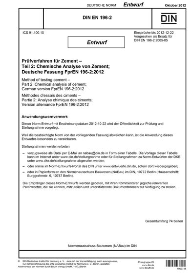 DIN EN 196-2:2012 DE - Prüfverfahren für Zement - Teil 2: Chemische ...