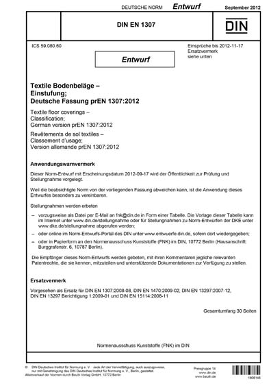 DIN EN 1307:2012 DE - Textile Bodenbeläge - Einstufung; Deutsche ...