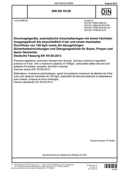 DIN EN 16129:2013 DE - Druckregelgeräte, automatische Umschaltanlagen ...