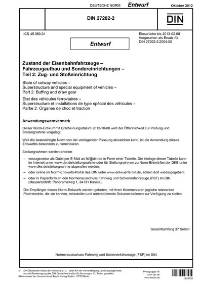 DIN 27202-2:2012 DE - Zustand der Eisenbahnfahrzeuge - Fahrzeugaufbau ...