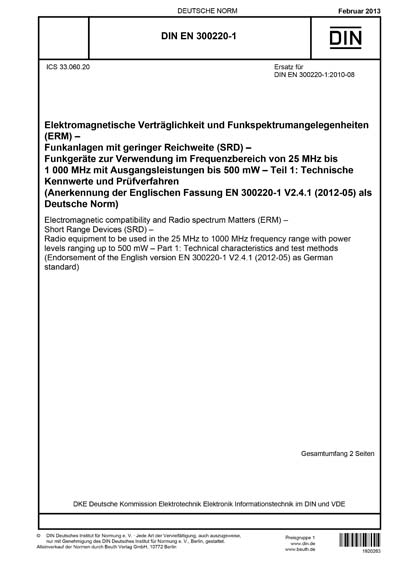 DIN EN 300220-1:2013 DE - Elektromagnetische Verträglichkeit und ...