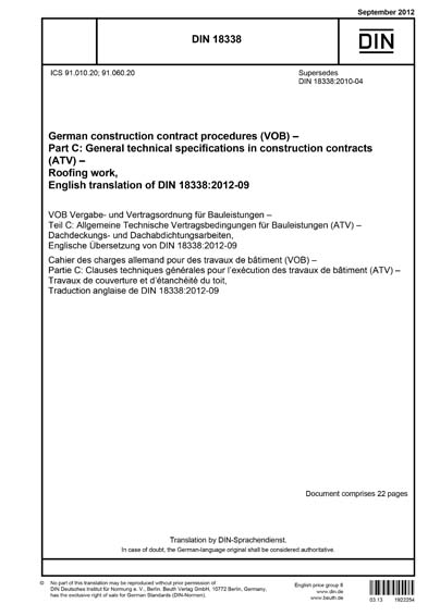 DIN 18338:2012 - German construction contract procedures (VOB) - Part C ...