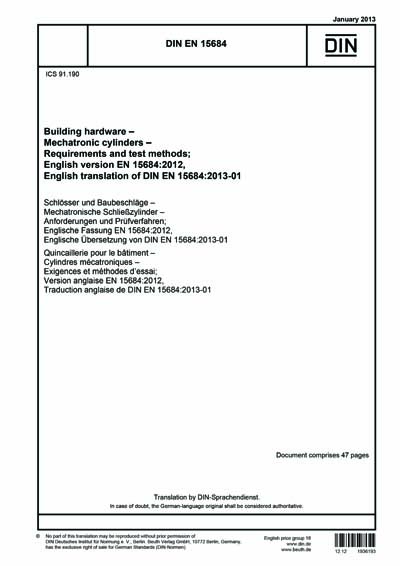 DIN EN 15684:2013 - Building hardware - Mechatronic cylinders ...