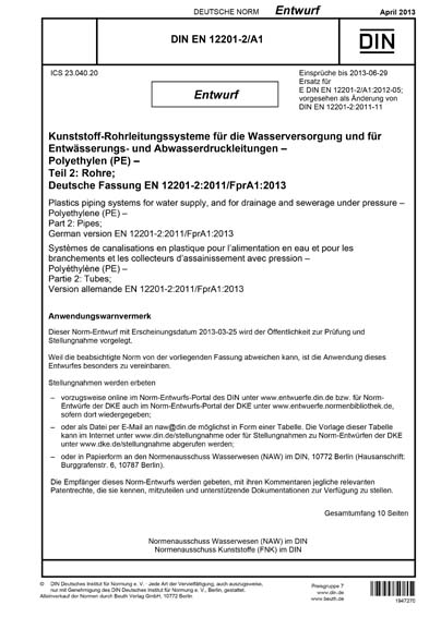 DIN EN 12201-2/A1:2013 DE - Kunststoff-Rohrleitungssysteme für die ...