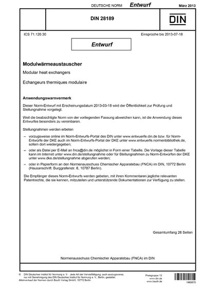 DIN 28189:2013 DE - Modulwärmeaustauscher (Foreign Standard)