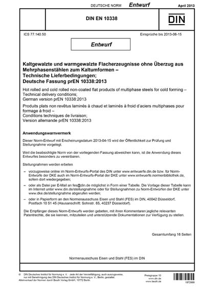 DIN EN 10338:2013 DE - Kaltgewalzte und warmgewalzte Flacherzeugnisse ...