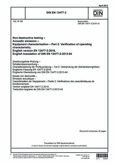DIN EN 13477-2:2013 - Non-destructive testing - Acoustic emission ...