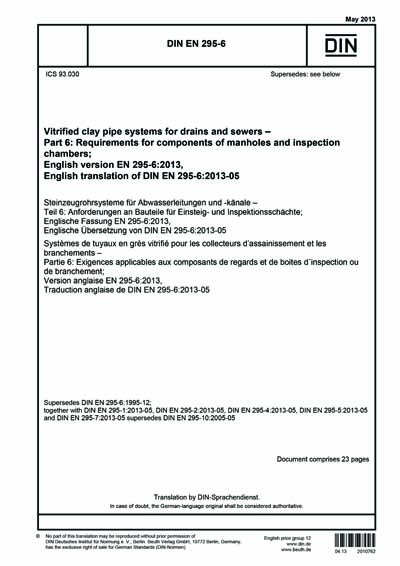 DIN EN 295-6:2013 - Vitrified clay pipe systems for drains and sewers ...