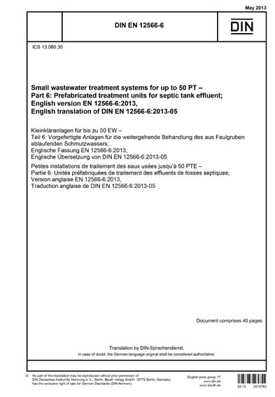 DIN EN 12566-6:2013 - Small wastewater treatment systems for up to 50 ...
