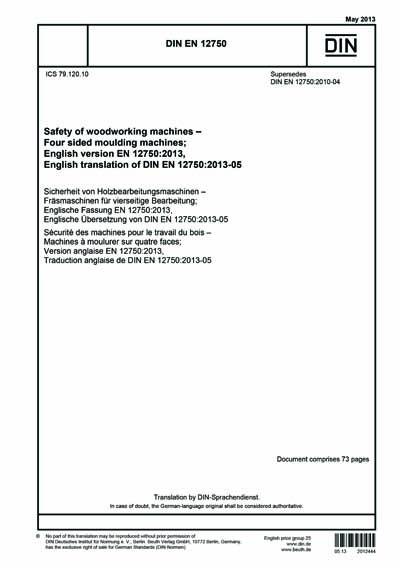 DIN EN 12750:2013 - Safety of woodworking machines - Four sided ...