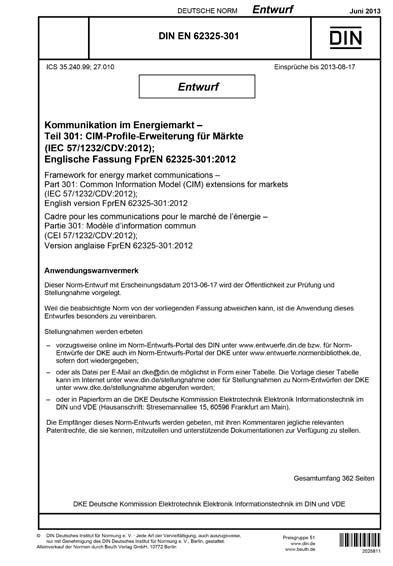 DIN EN 62325-301:2013 - Framework for energy market communications ...