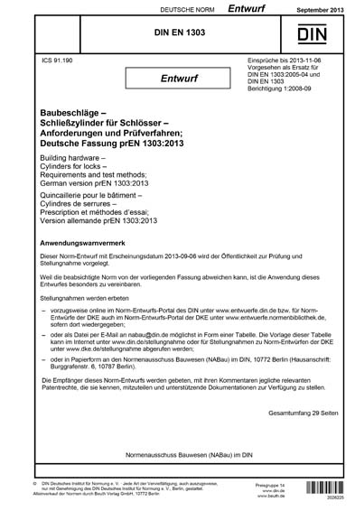 DIN EN 1303:2013 DE - Baubeschläge - Schließzylinder für Schlösser ...