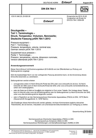 DIN EN 764-1:2013 DE - Druckgeräte - Teil 1: Terminologie - Druck ...