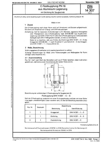 DIN 14307-2:1986 DE - C-Festkupplung PN 16 aus Aluminium-Legierung mit ...