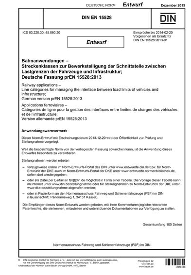 DIN EN 15528:2013 DE - Bahnanwendungen - Streckenklassen zur ...