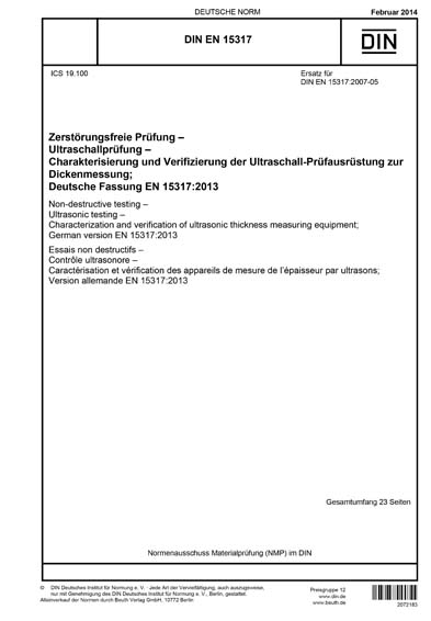 DIN EN 15317:2014 DE - Zerstörungsfreie Prüfung - Ultraschallprüfung ...