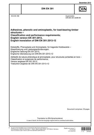 DIN EN 301:2013 - Adhesives, phenolic and aminoplastic, for load ...