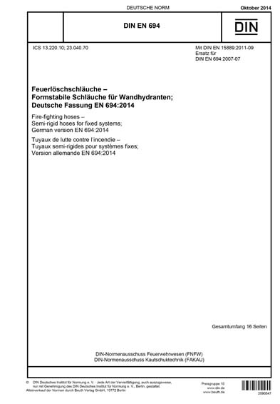 DIN EN 694:2014 DE - Feuerlöschschläuche - Formstabile Schläuche für ...