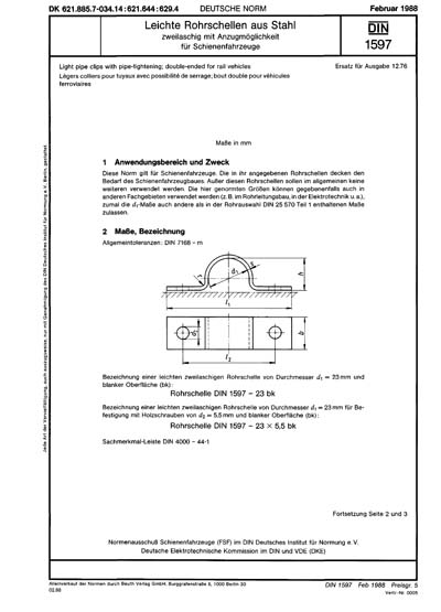 DIN 1597:1988 DE - Leichte Rohrschellen aus Stahl, zweilaschig mit ...