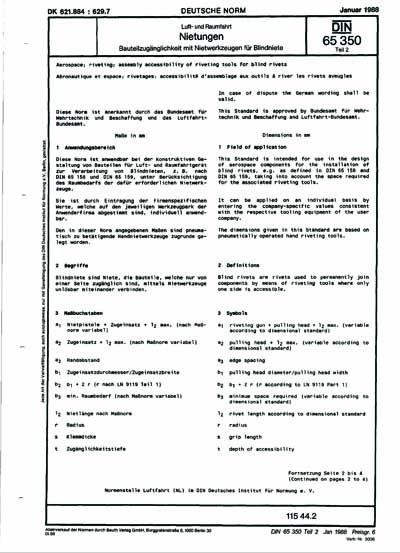 DIN 65350-2:1988 - Aerospace; riveting; assembly accessibility of ...