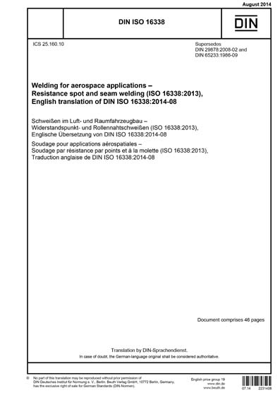 DIN ISO 16338:2014 - Welding for aerospace applications - Resistance ...