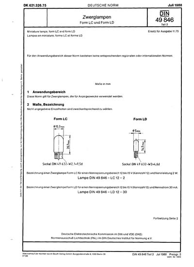 DIN 49846-3:1988 DE - Zwerglampen; Form LC und Form LD (Foreign Standard)