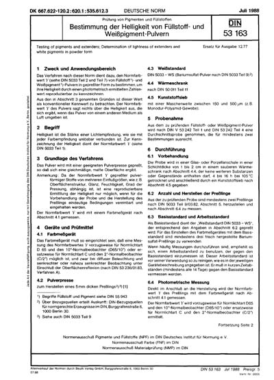 DIN 53163:1988 DE - Prüfung von Pigmenten und Füllstoffen; Bestimmung ...