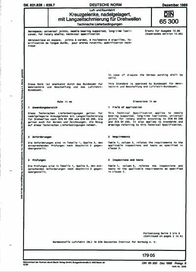 DIN 65300:1988 DE - Luft- und Raumfahrt; Kreuzgelenke, nadelgelagert ...