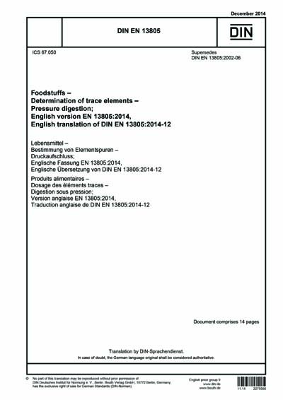 DIN EN 13805:2014 - Foodstuffs - Determination of trace elements ...