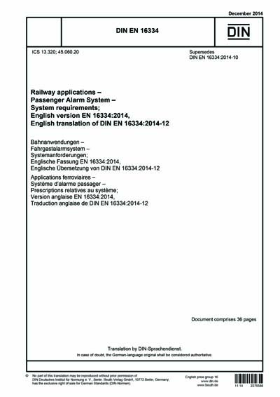 DIN EN 16334:2014 - Railway applications - Passenger Alarm System ...